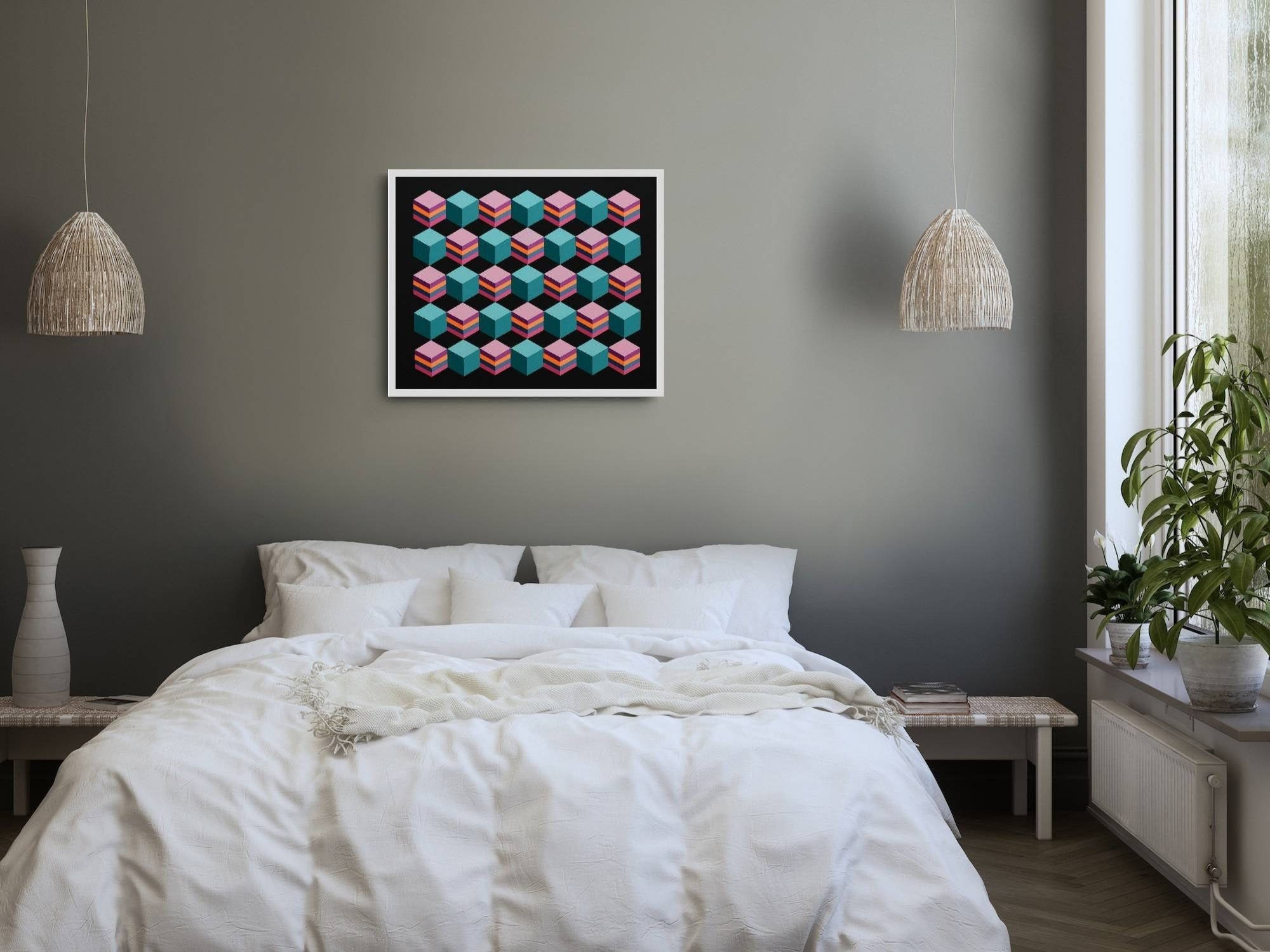 Original Geometric Painting Handpainted Acrylic on Canvas Turquoise ...