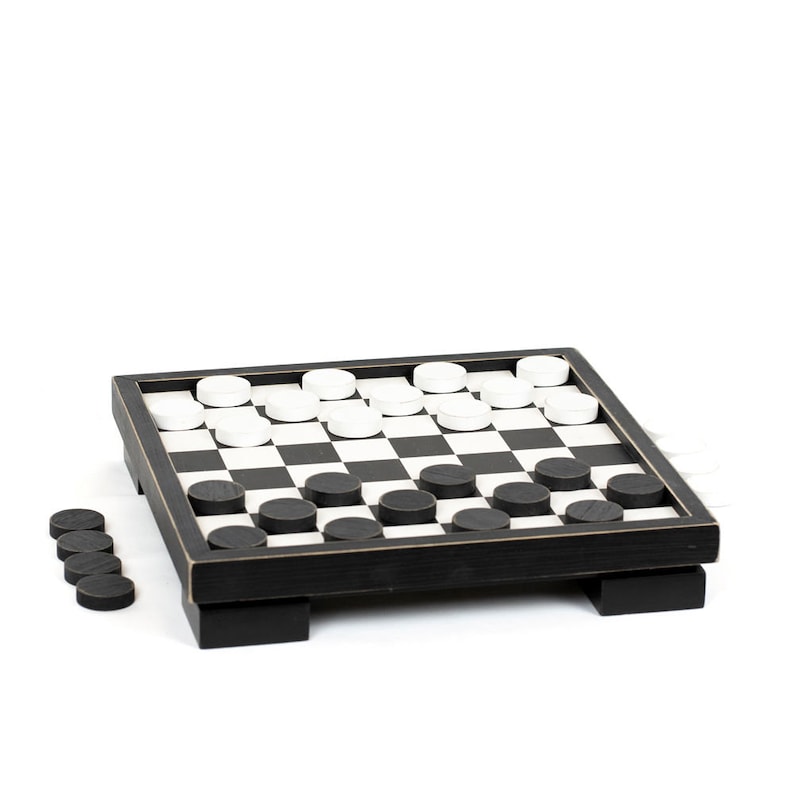 Wood Checkers Box Black & White - Etsy