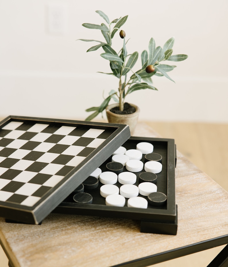 Wood Checkers Box Black & White - Etsy