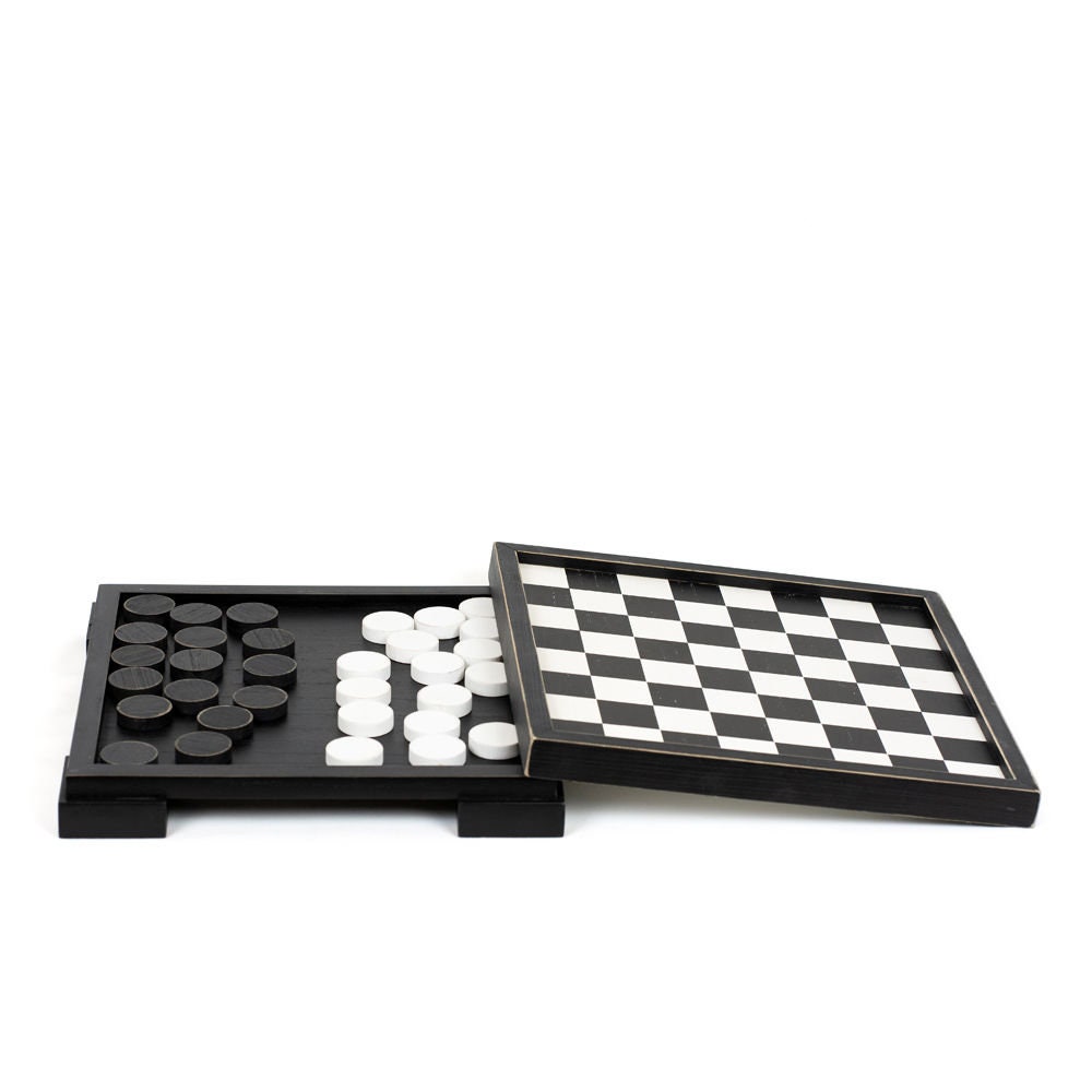 Wood Checkers Box - Black & White - Etsy