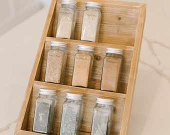 11x10 Vintage Brown Wood Wall Spice Rack With 12 Glass Apothecary ...