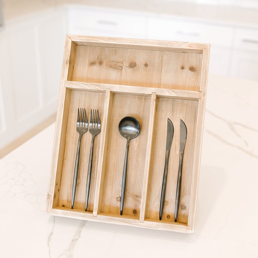 Wood Utensil Organizer Tray - Natural - Etsy