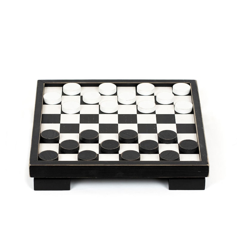 Wood Checkers Box Black & White - Etsy