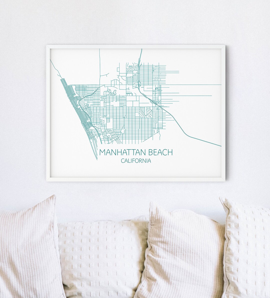 Manhattan Beach Map Print Poster, Los Angeles Map, LA Map, California Map, Teal Wall Map ...