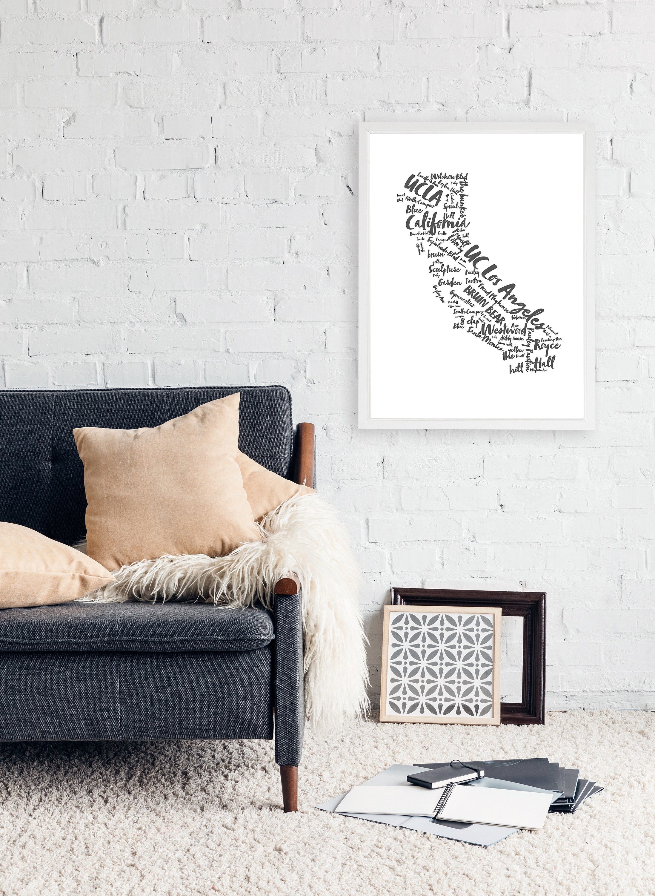 California Wall Art, UCLA Map, UCLA Graduation Gift, UCLA Dorm Room ...