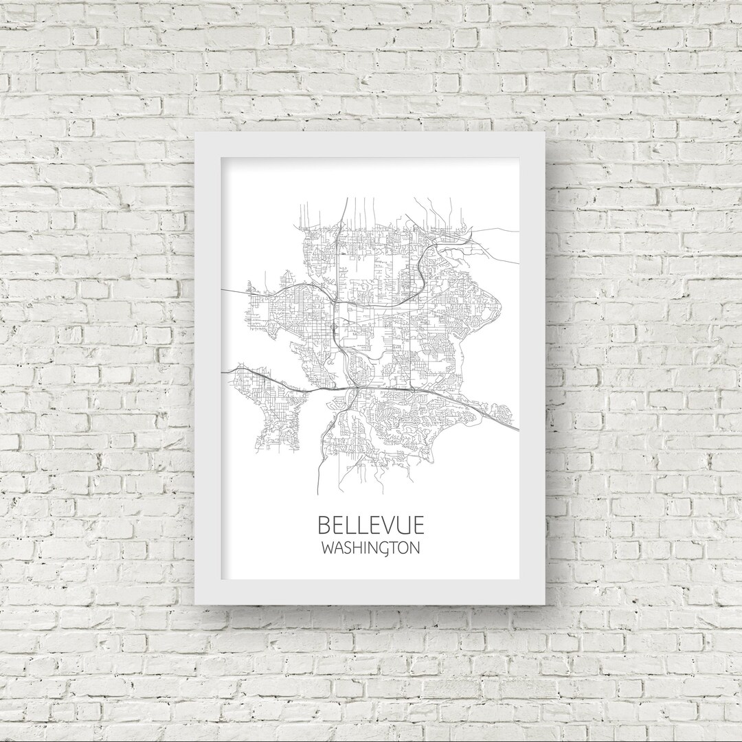Bellevue Map Print Poster, Seattle Map, Washington Map, Map Wall Decor ...