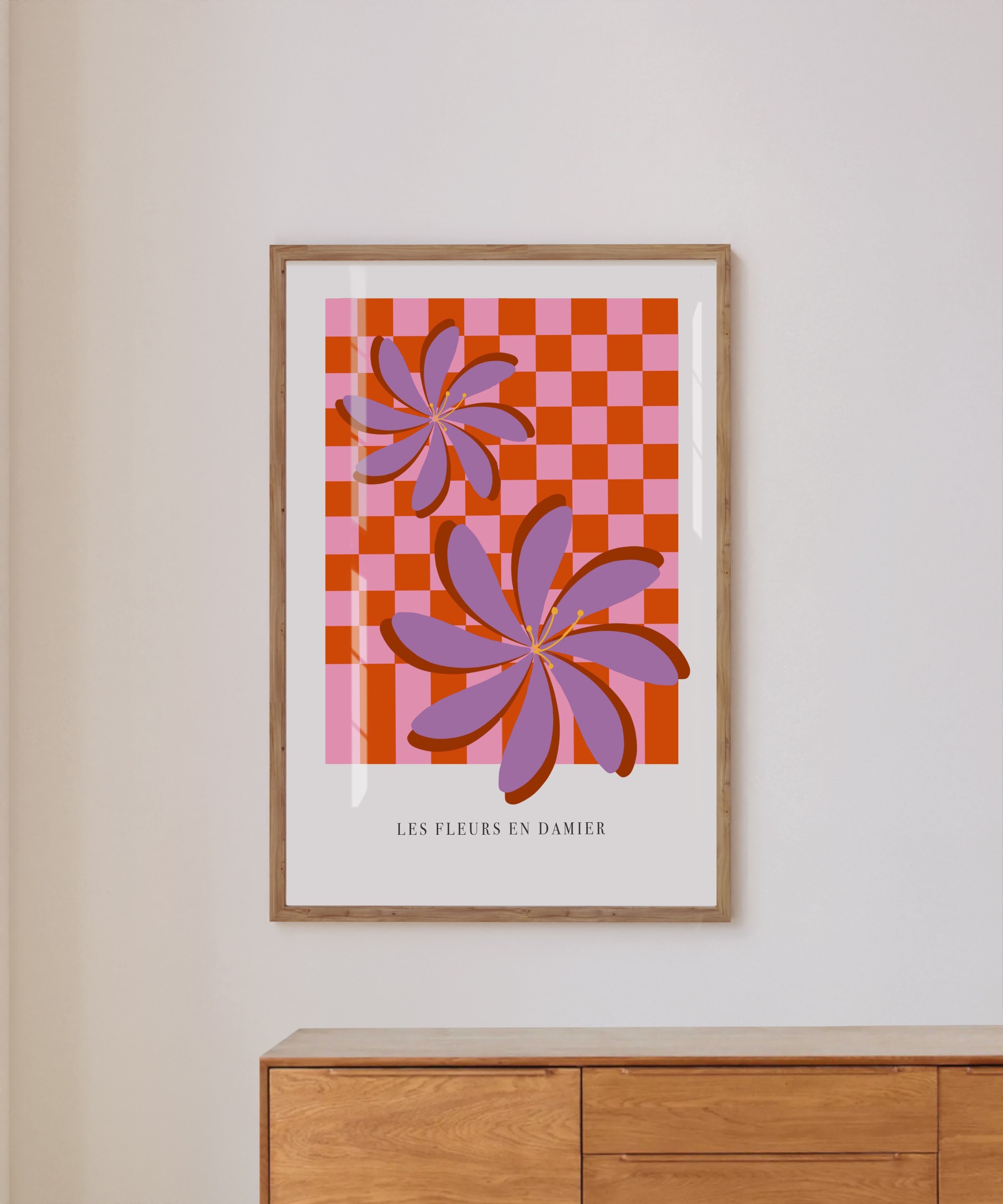 Checkerboard Flowers Colourful Floral Print Abstract | Etsy