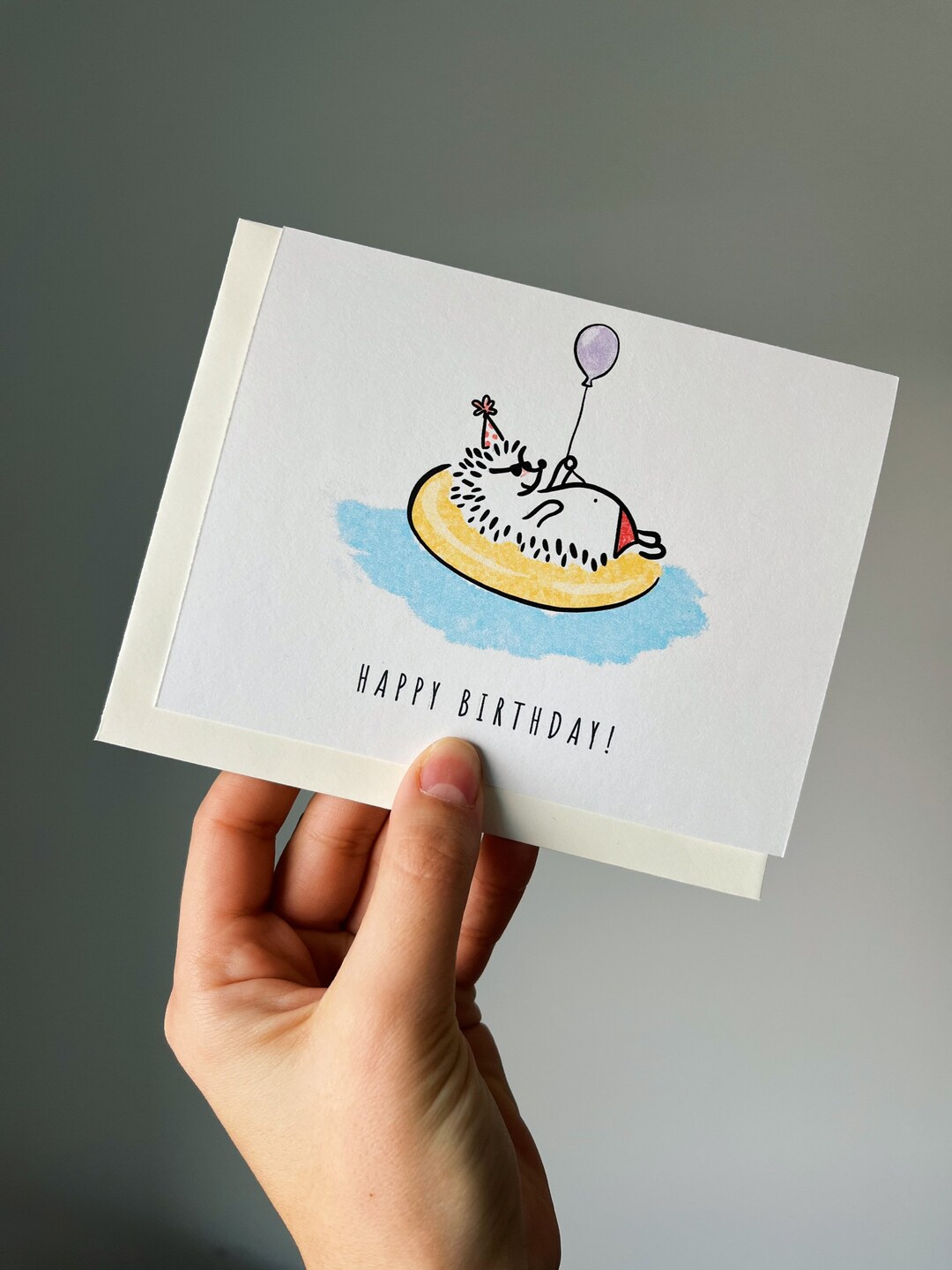 Happy Birthday Floaty Greeting Card / Hedgehog / Hedgehog Card ...