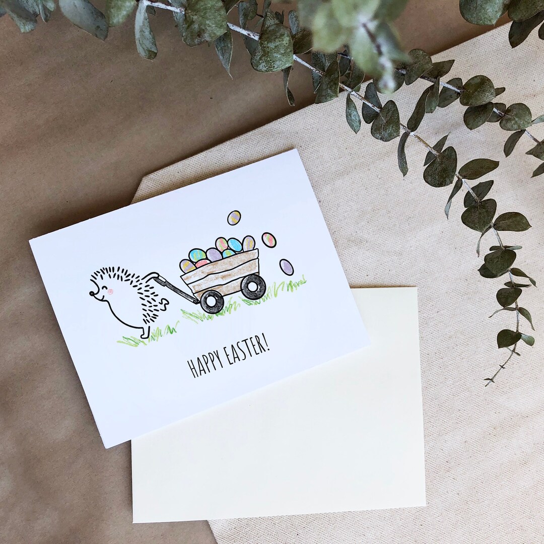 Happy Easter Egg Wagon Greeting Card / Hedgehog / Easter Card ...