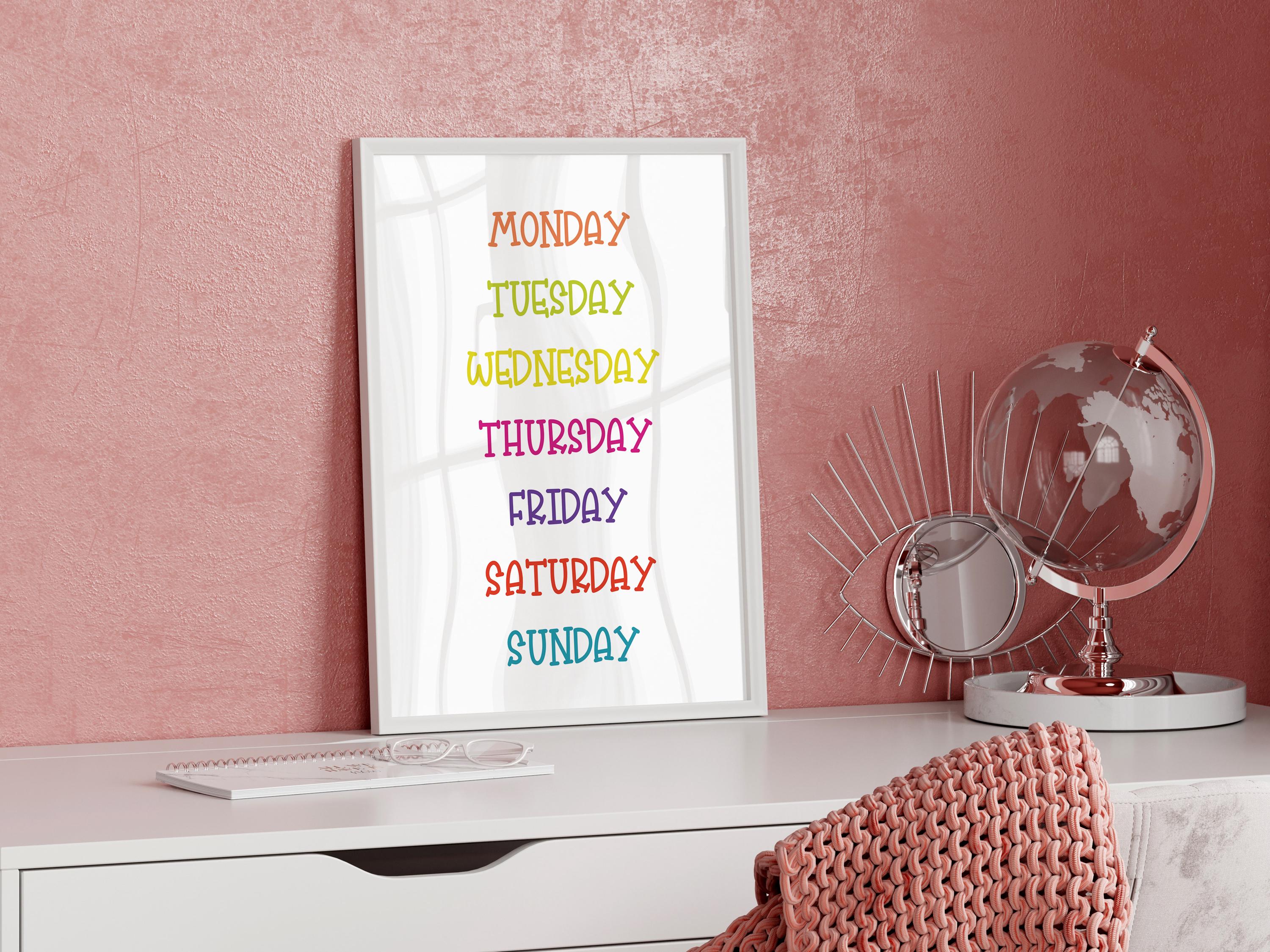 Days of the Week Poster – Colorful Minimalist Wall Art, Fun Home Decor ...