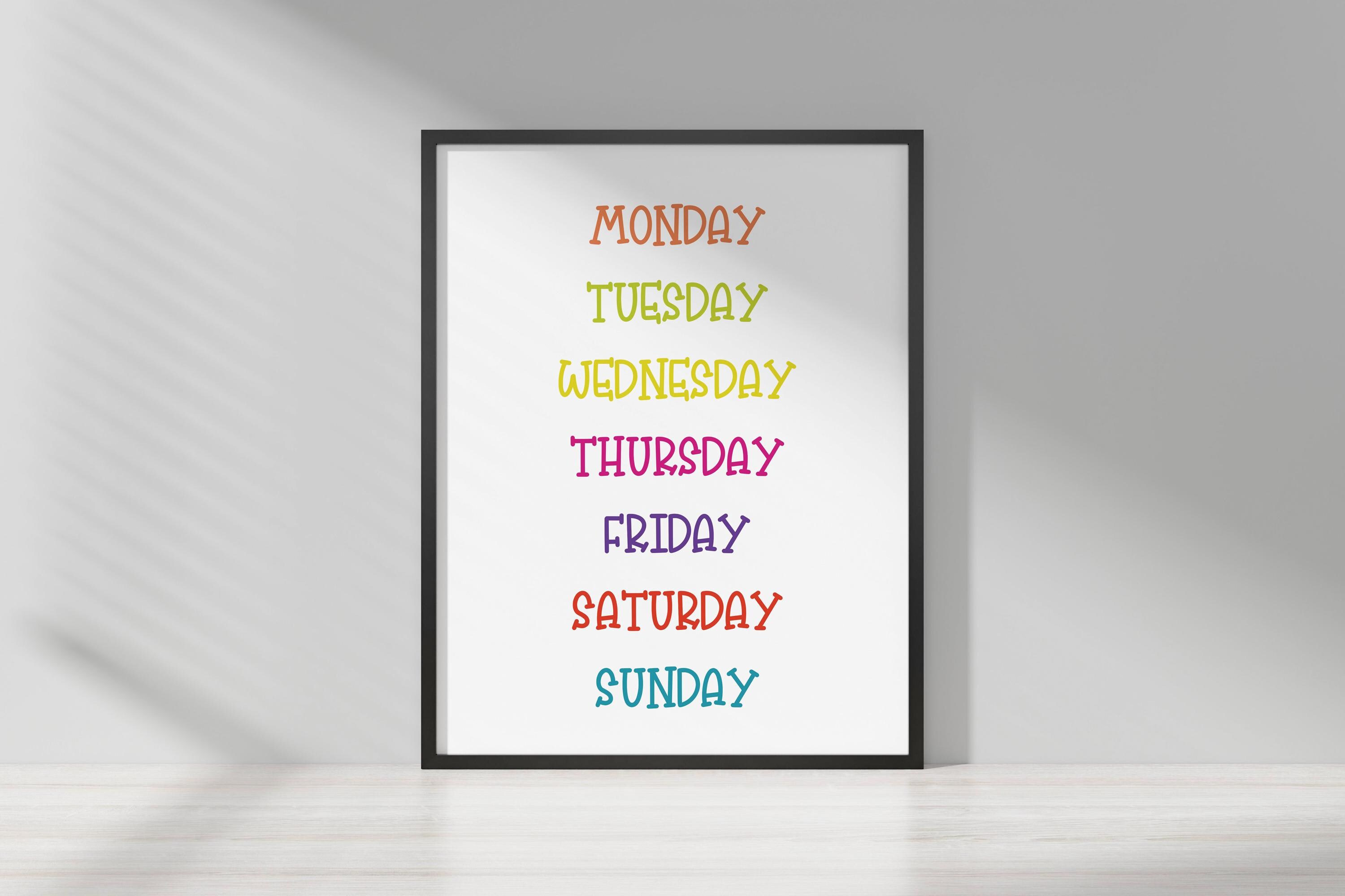 Days of the Week Poster – Colorful Minimalist Wall Art, Fun Home Decor ...
