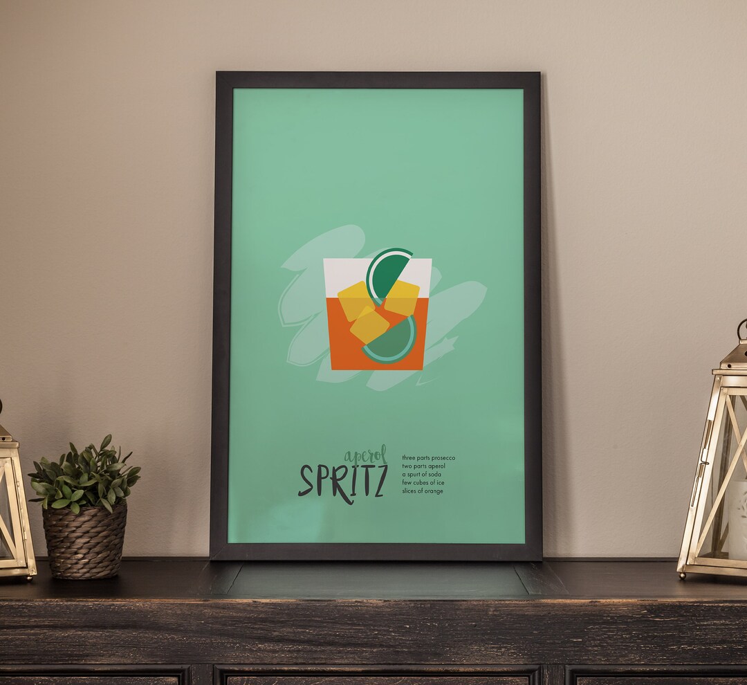 Green Aperol Spritz Print, A3, A4 Poster, Retro, Gallery Wall, Mid ...