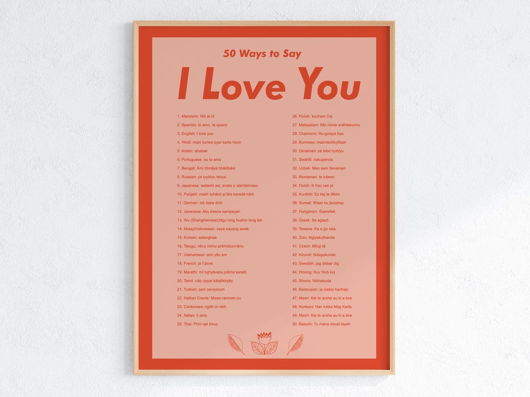 50 Ways to Say I Love You Poster, Romantic Wall Art, Multilingual Love Quote Print, Valentine's ...