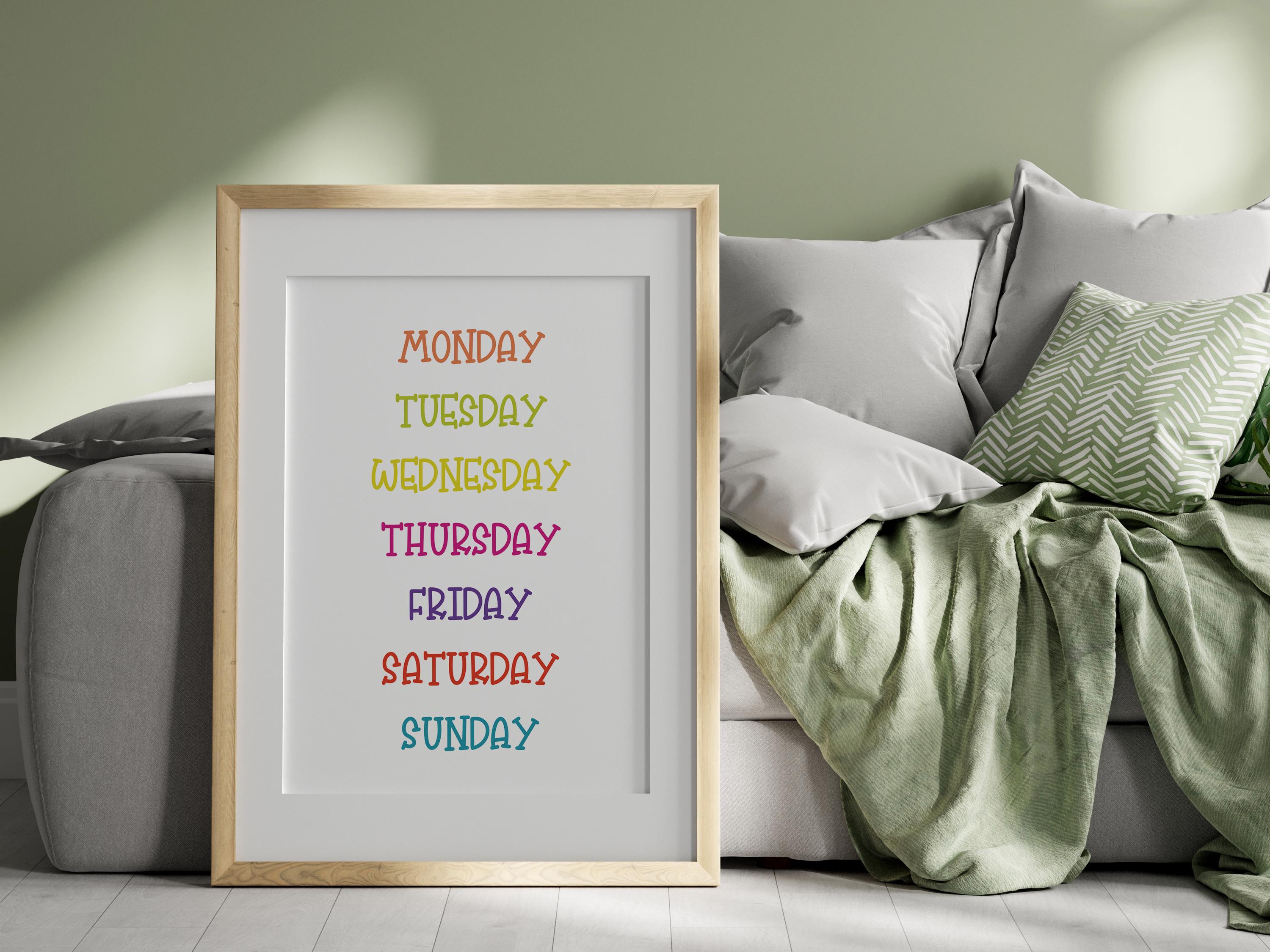 Days of the Week Poster – Colorful Minimalist Wall Art, Fun Home Decor ...