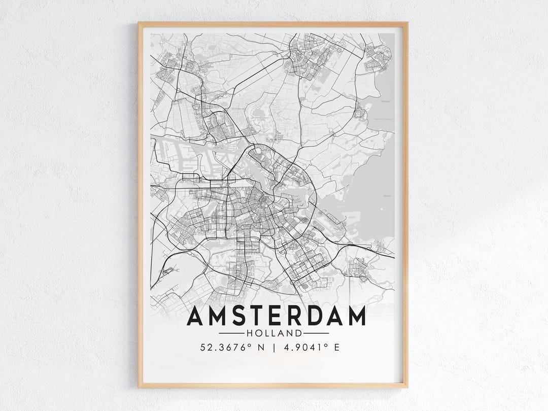 Amsterdam Map Poster - Minimalist Black & White City Map - Amsterdam ...