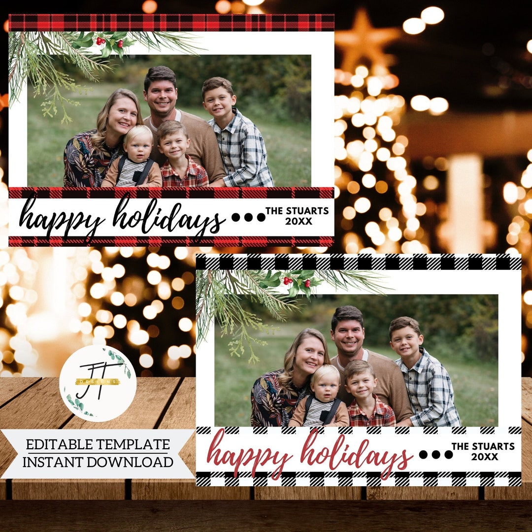 Happy Holidays Christmas Photo Holiday Card Template Instant - Etsy