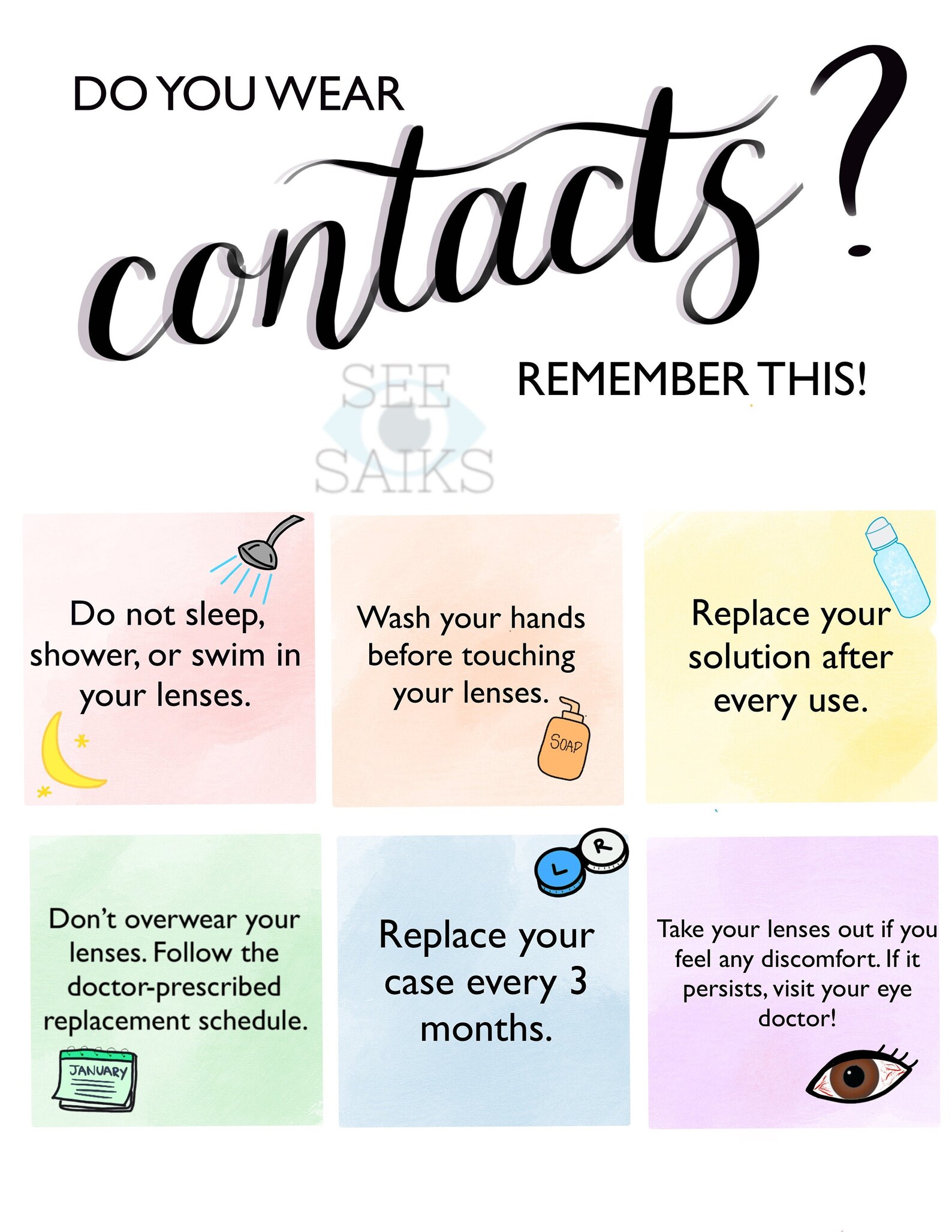 Contact Lens Poster, Contact Lens Reminders, Optometry Poster, Eye ...