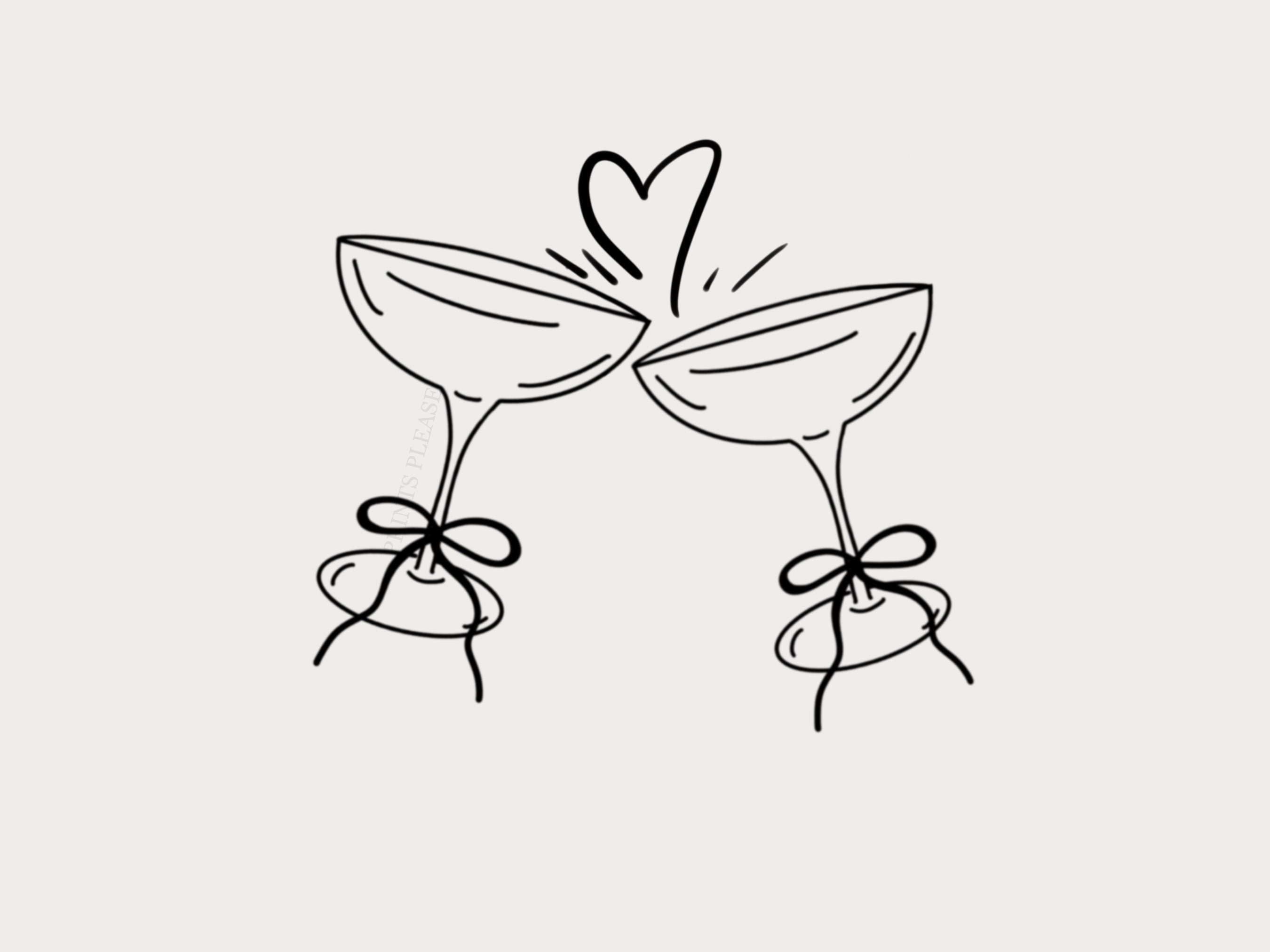 Coupe Martini Wine Cocktail Glass With Bow Illustration, Digital ...