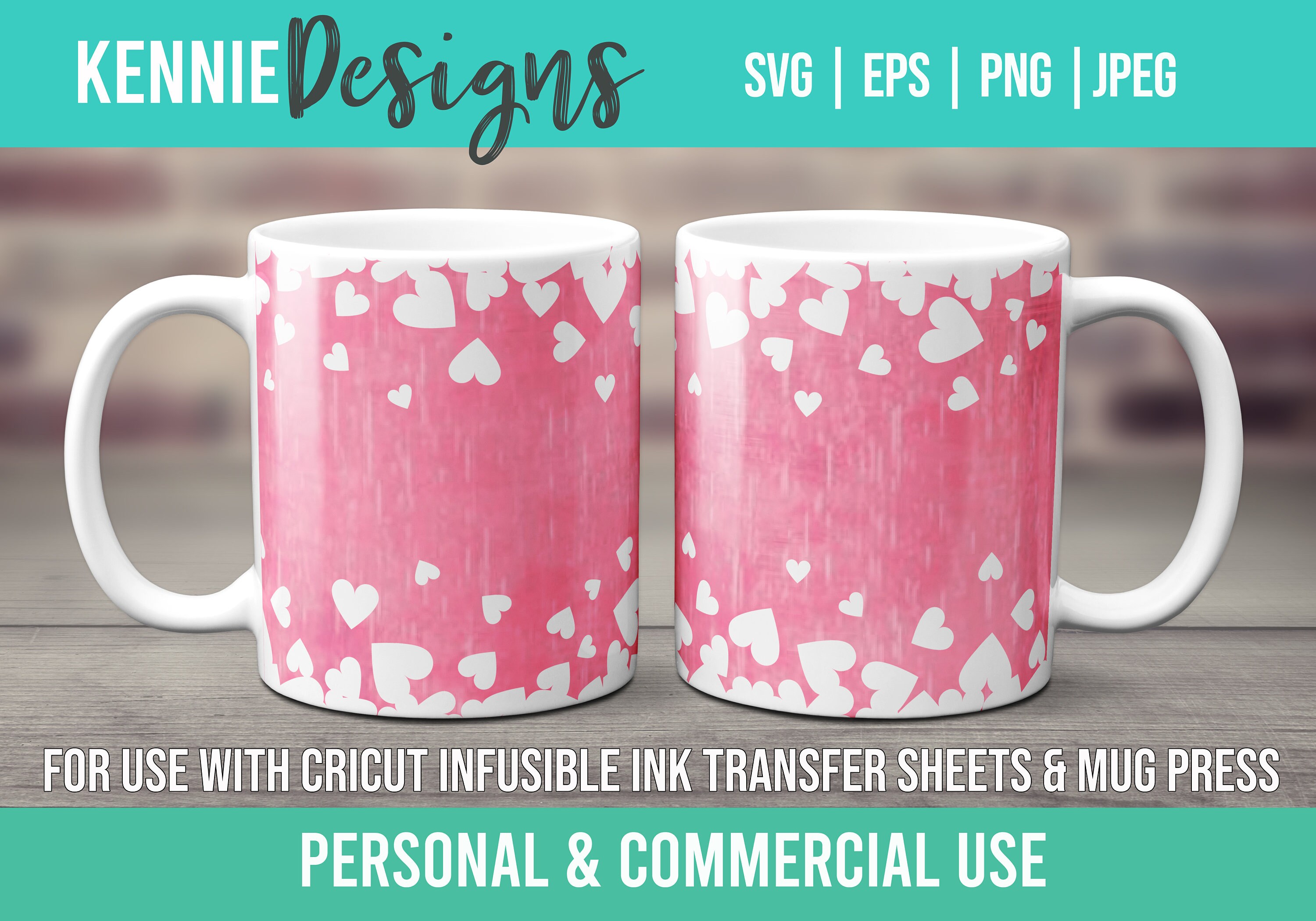 Valentine Falling Hearts Border Mug Template SVG for Infusible Ink ...