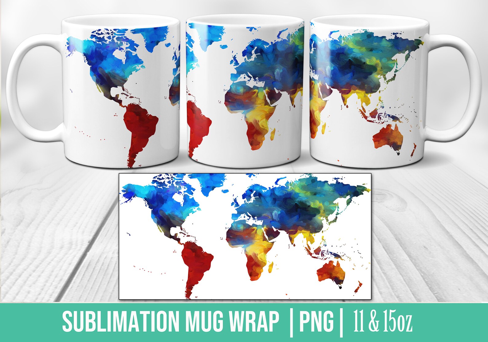 World Map Painted Oil Art Sublimation Mug Template 11 & 15 Oz - Etsy