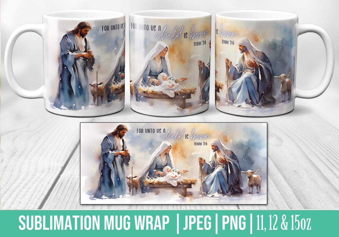 Nativity Scene Mug Wrap, Religious Coffee Mug Sublimation Templates ...
