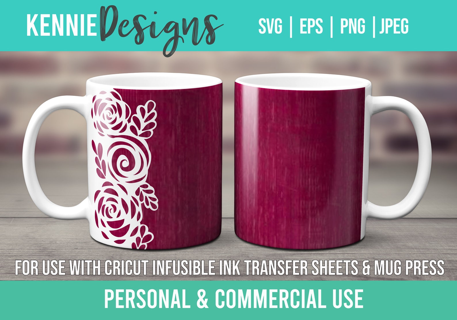 Cabbage Rose Border Mug Template SVG for Infusible Ink Sheets - Etsy