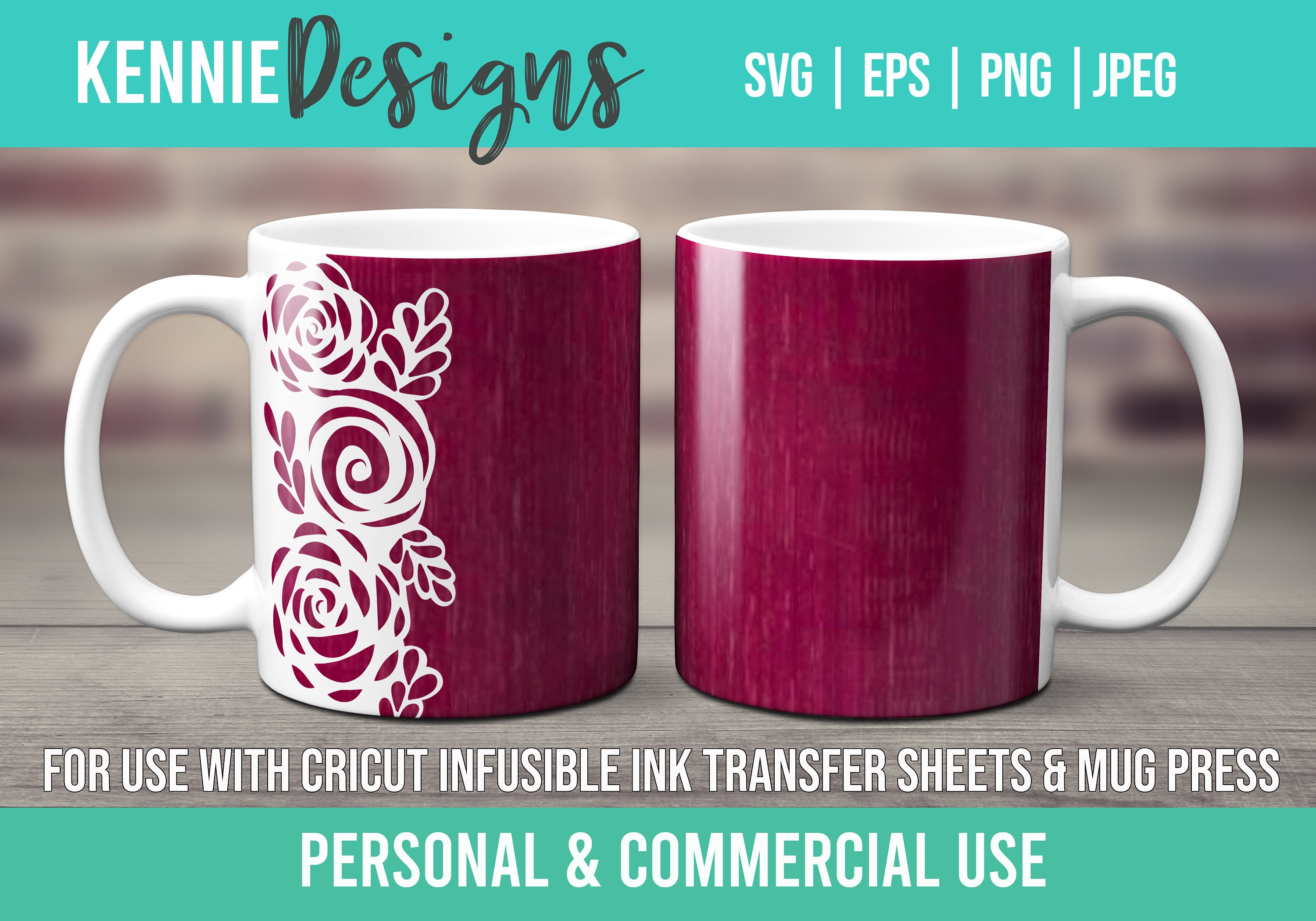 Cabbage Rose Border Mug Template SVG for Infusible Ink Sheets - Etsy