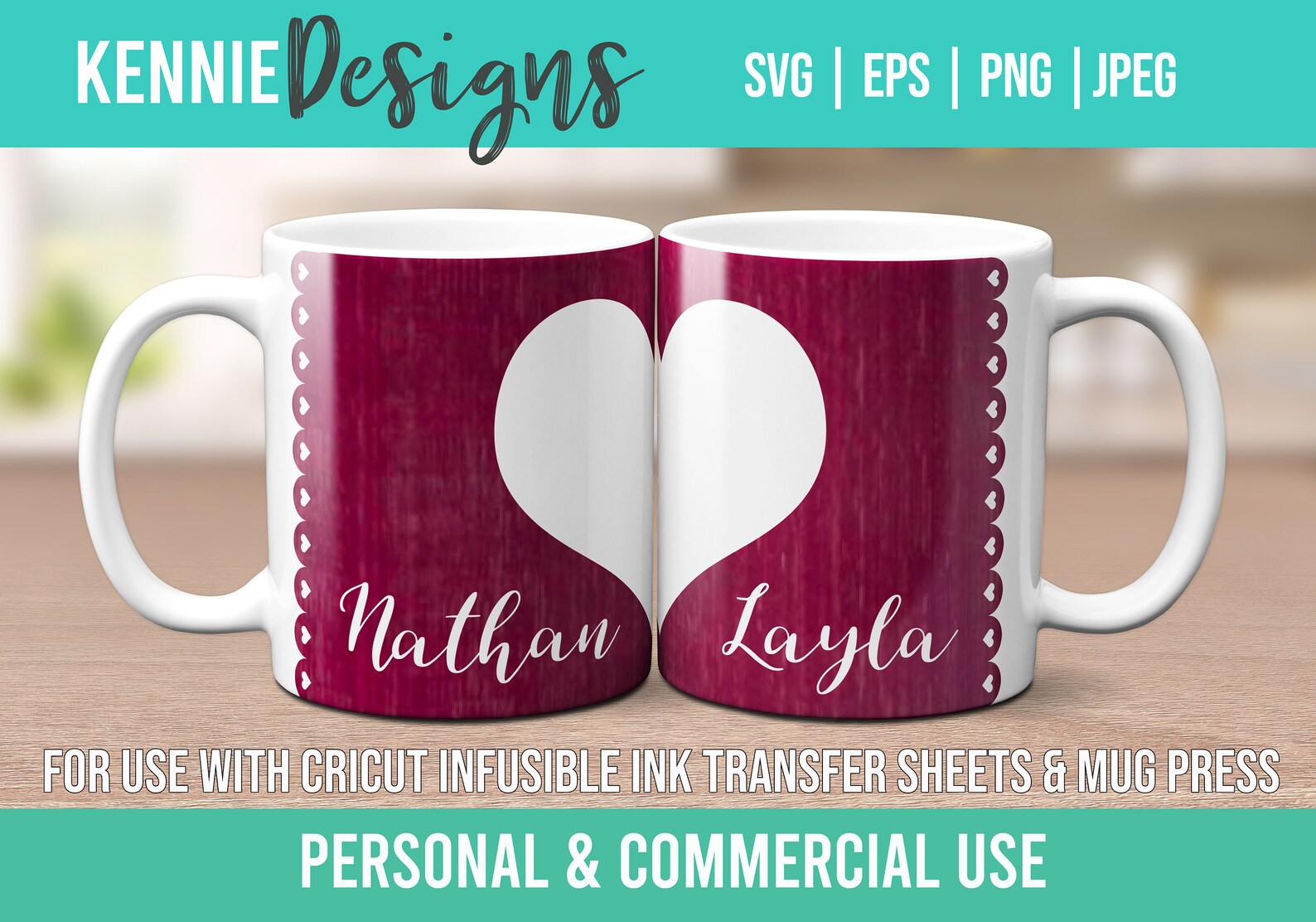 Valentine Couple Customizable Mug Template SVG for Infusible Ink Sheets ...