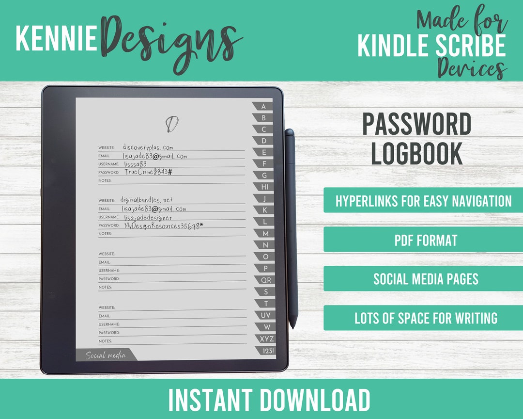 Password Logbook for Kindle Scribe, Modern Design, Easy Navigation ...