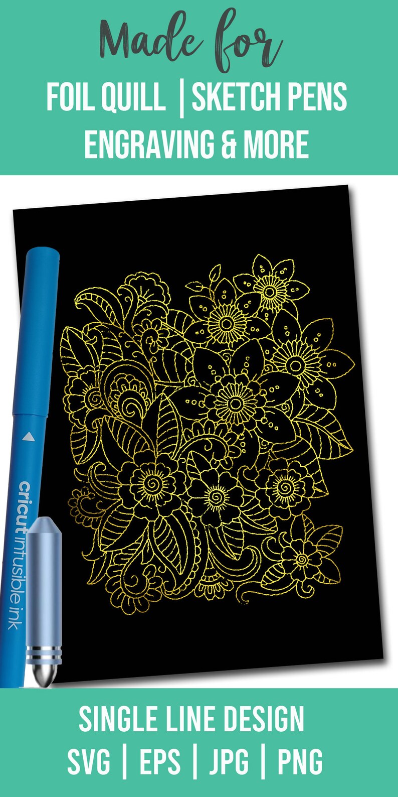 Floral Flower Drawing Single Line SVG Design for Foil Quill Sketch Pens ...