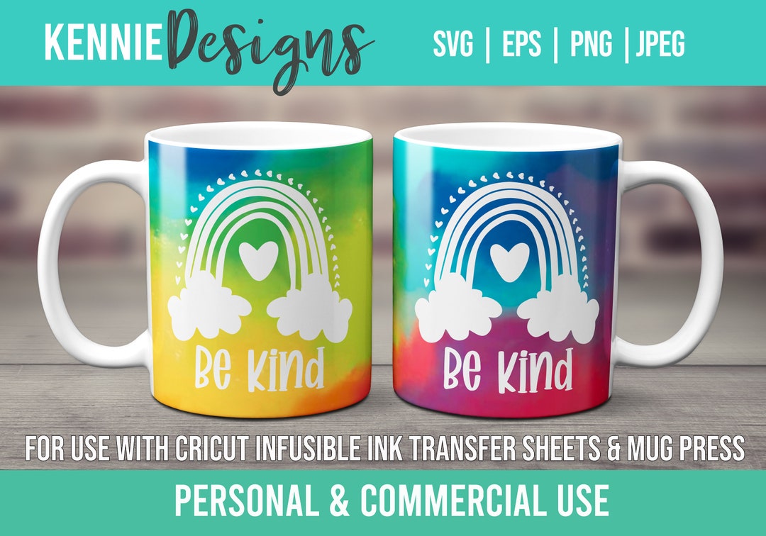Rainbow Be Kind Boho Infusible Ink Mug Wrap SVG Template Transfer ...