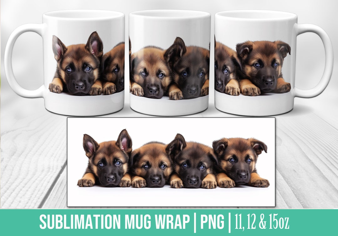 German Shepherd Puppies Sublimation Mug Wrap Designs - Digital Download ...