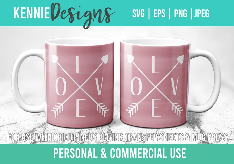 Valentine Heart and Arrow Mug Template SVG for Infusible Ink Sheets and ...