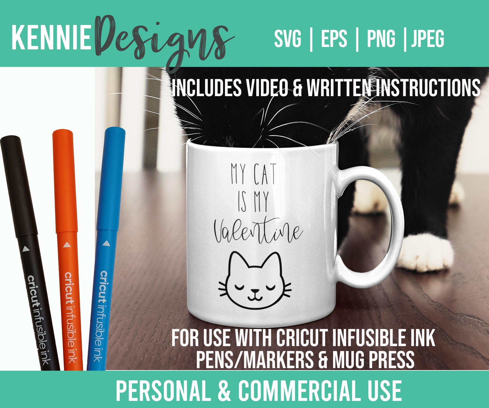 Cat Valentine SVG Infusible Ink Pen and Marker Mug My Cat is - Etsy