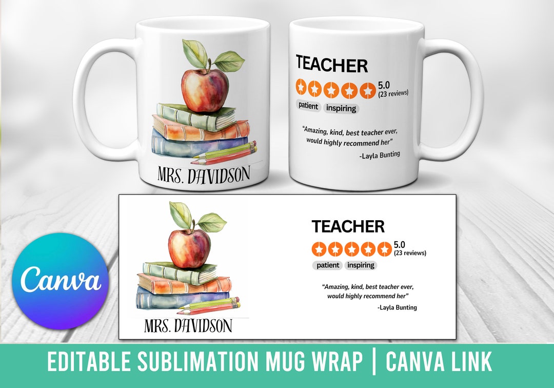 Customizable Funny Teacher Review Mug - Teacher Appreciation Mug Wrap ...