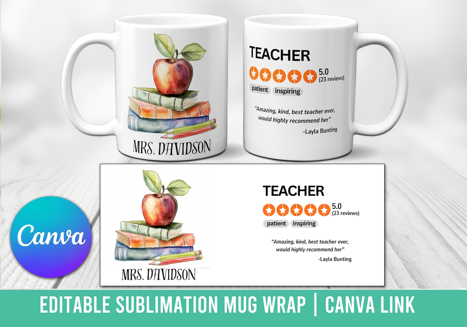 Customizable Funny Teacher Review Mug - Teacher Appreciation Mug Wrap ...