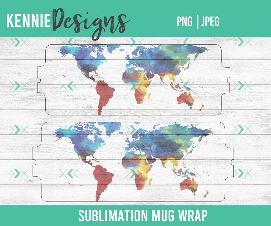 World Map Painted Oil Art Sublimation Mug Template 11 & 15 Oz - Etsy