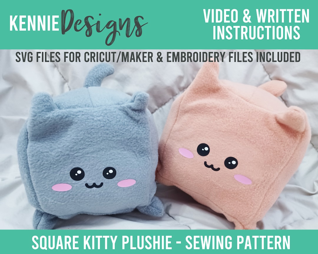 Square Cube Kitty Plush Sewing Pattern, Kawaii Stuffie, Written and ...
