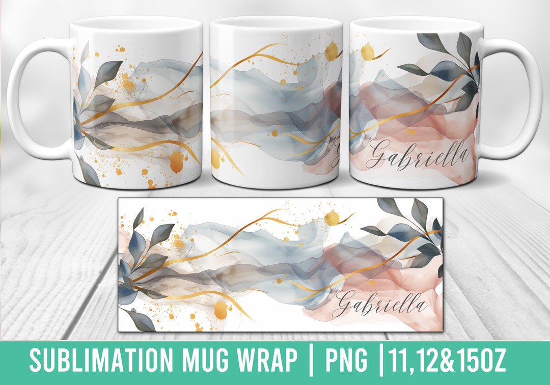 Elegant Abstract Watercolor Sublimation Mug Wrap Design, Personalized ...