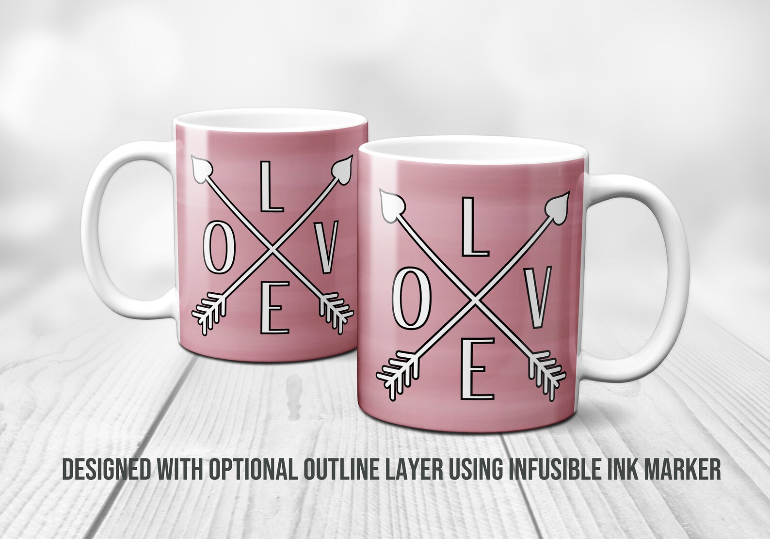 Valentine Heart and Arrow Mug Template SVG for Infusible Ink Sheets and ...