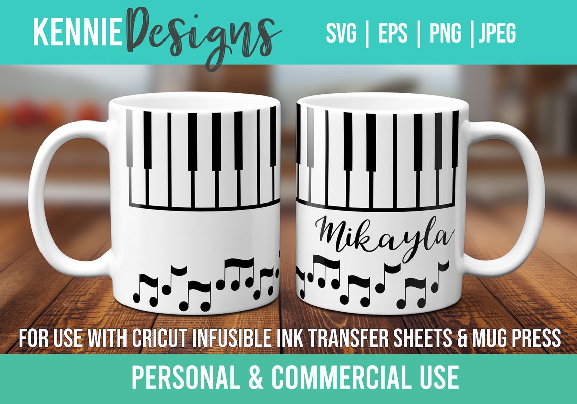 Piano Keyboard With Music Notes Mug Wrap SVG Template for Infusible Ink ...
