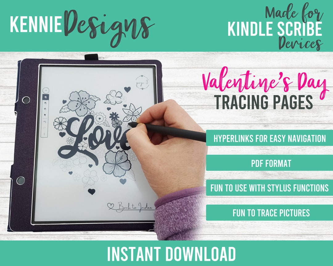 Tracing Doodle Pages for Kindle Scribe Valentine's Day Love Theme, Easy Navigation Through ...