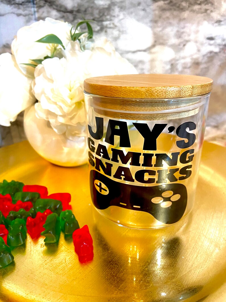 Personalized Gamer Candy Jar: Funny Snack Dish With Bamboo Lid - Etsy