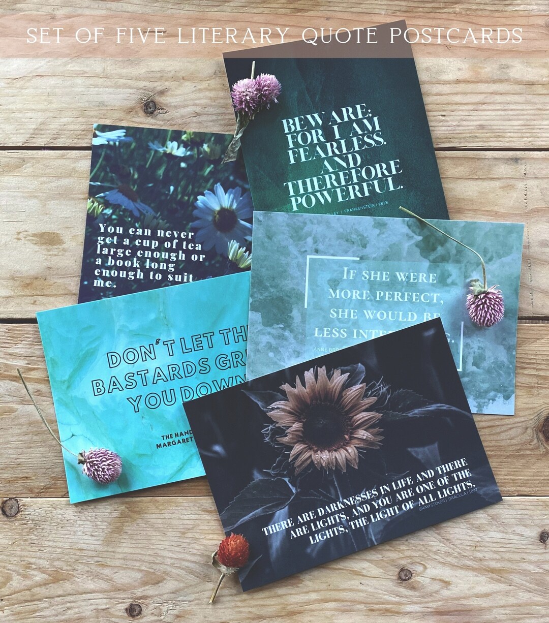 Set of 5 Beautiful, Green, Classic Literary Quote Postcards | Perfect ...