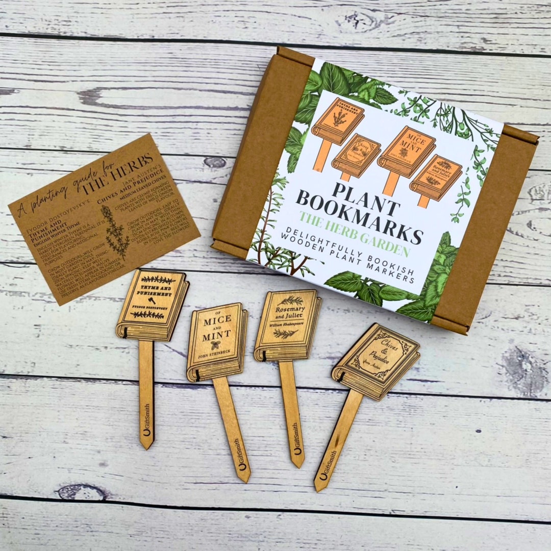 Plant Bookmarks: the Herb Garden | Set of 4 Wooden Plant Markers...puns ...