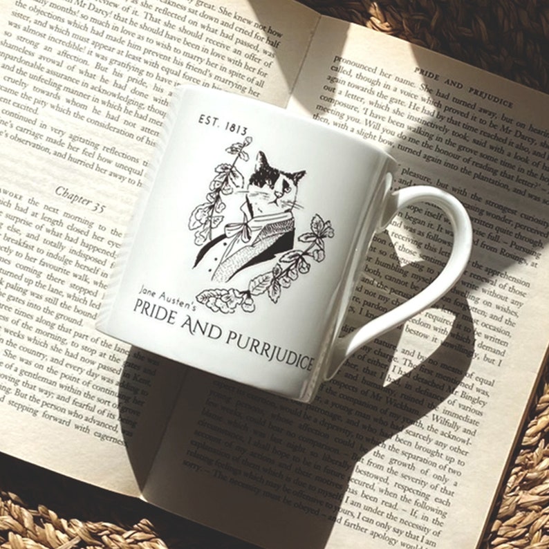 Jane Austen's Mr Darcy Pride and Purrjudice Bone China Mug for Book and ...
