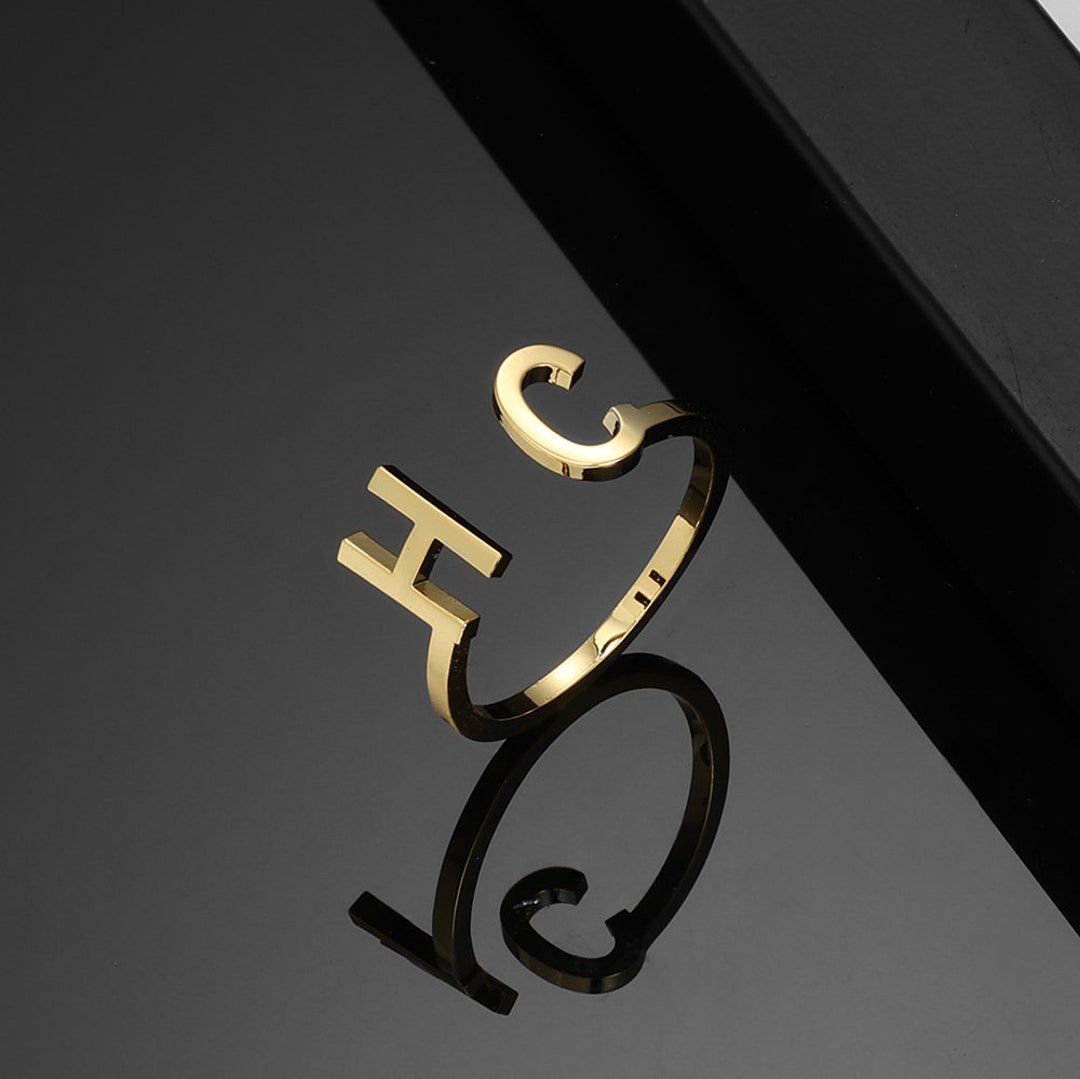 Gold Two Initial Ring, Letter Ring Gold, Gold Letter Ring, Personalized ...