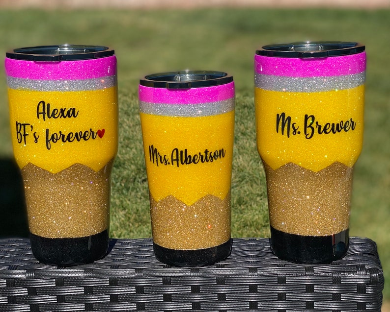 Pencil Tumbler Custom Glitter Tumblers Teacher tumbler | Etsy