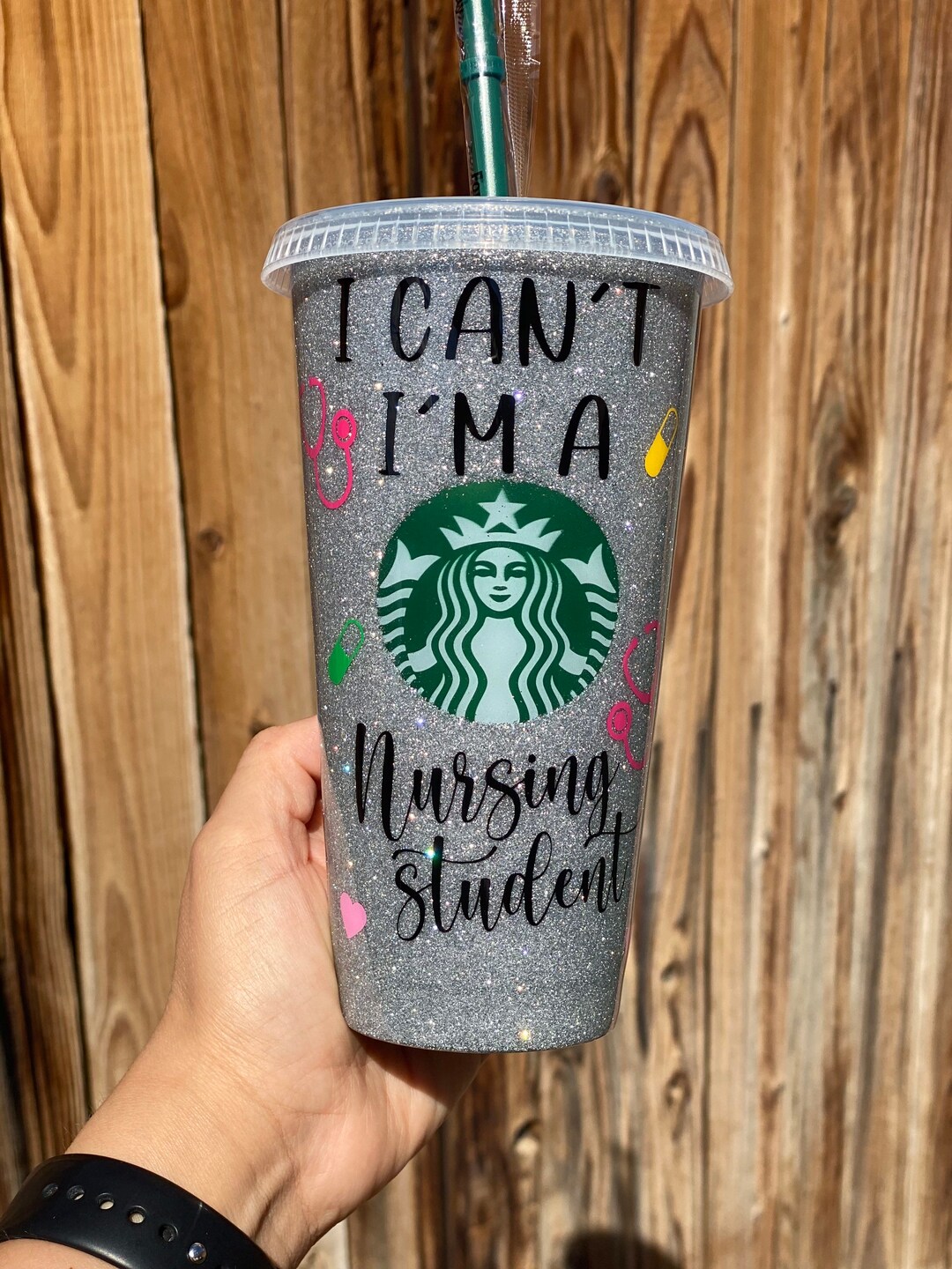 Enfermería, farmacia técnica, dietista, copa de purpurina personalizada ...