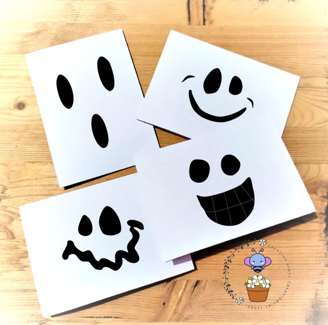 Ghost Faces Halloween Fall Thank You Note Cards Set of 4 - Etsy